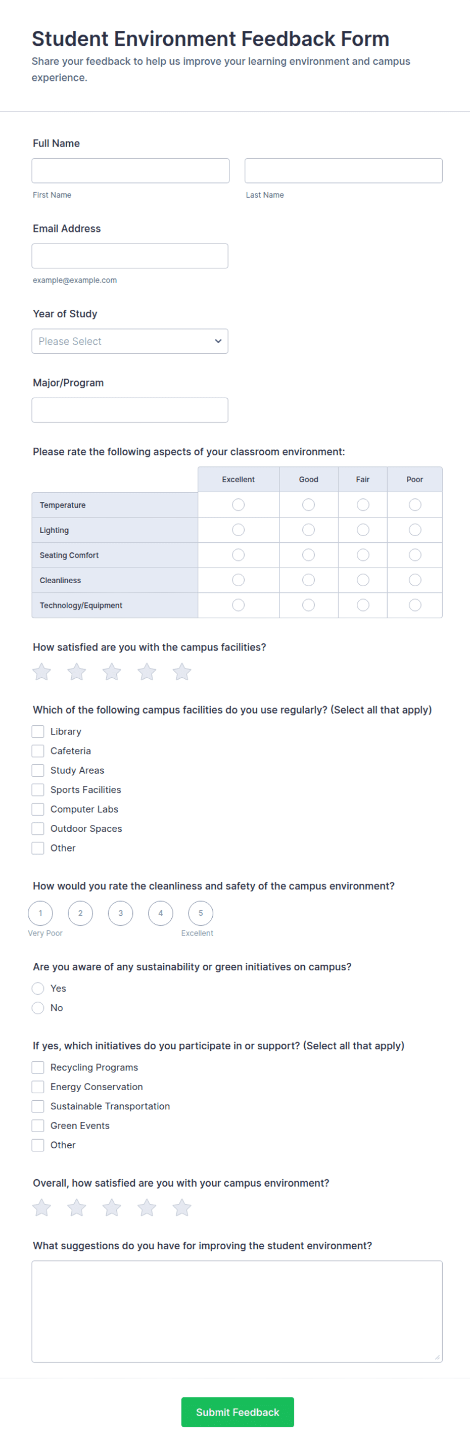 Student Environment Feedback Form Template | Jotform