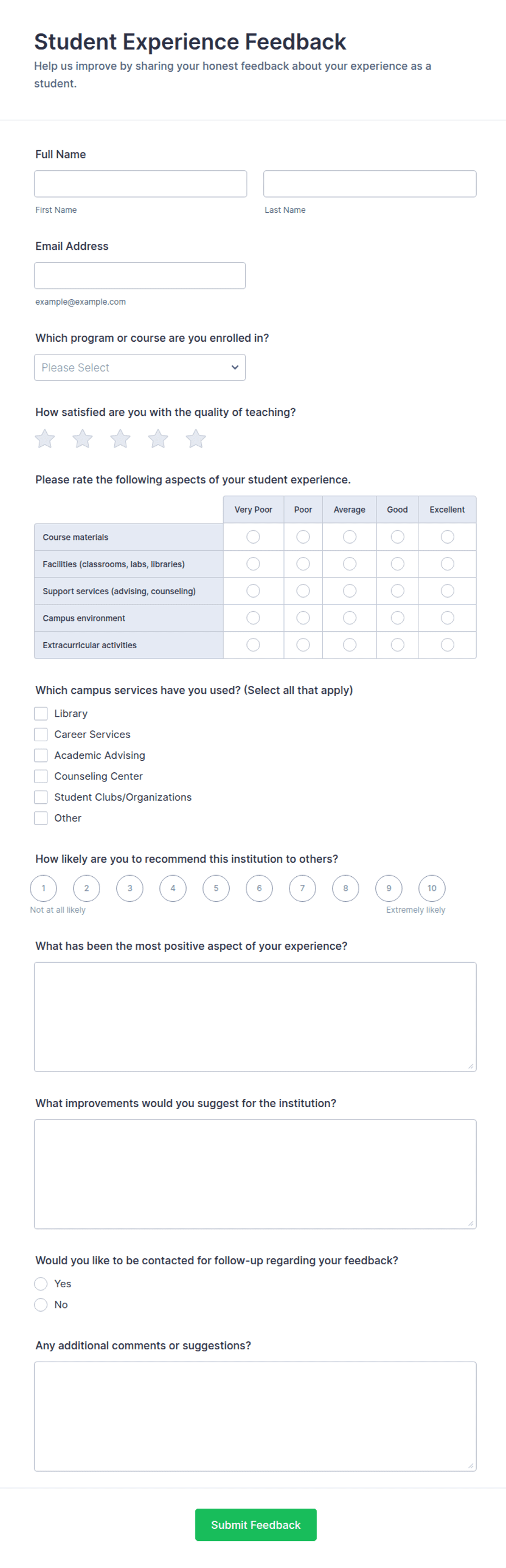 Student Experience Feedback Form Template | Jotform