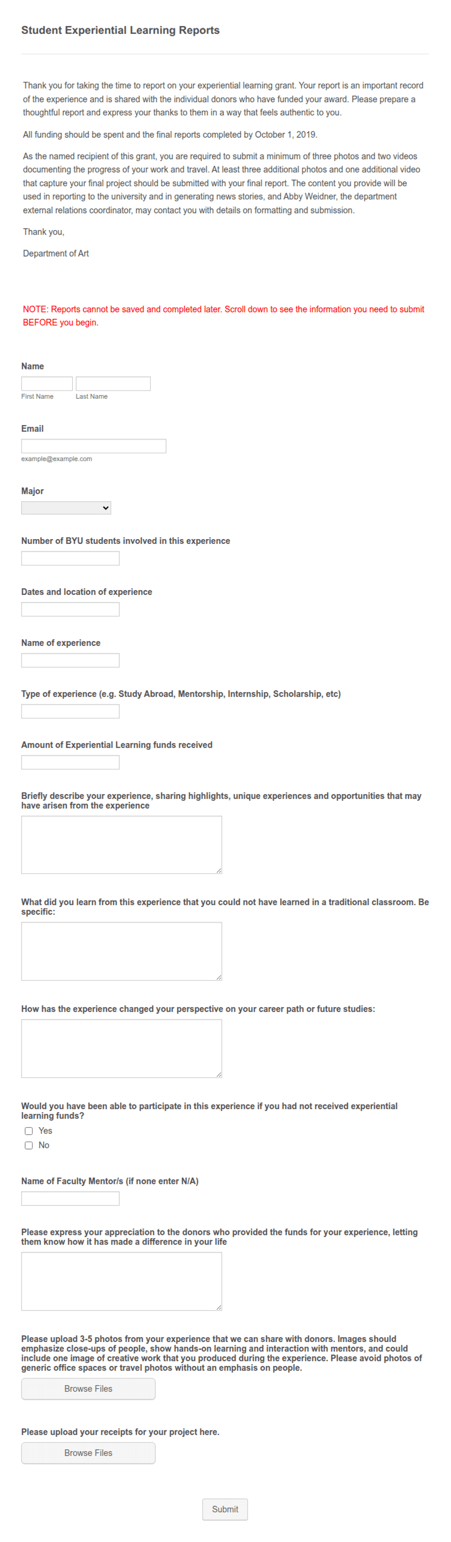 Student Experiential Learning Report Form Template | Jotform
