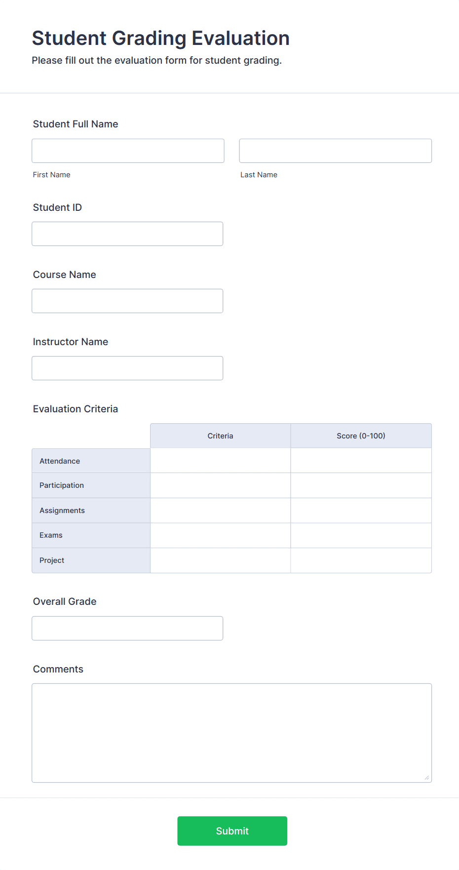 Student Grading Evaluation Form Template | Jotform