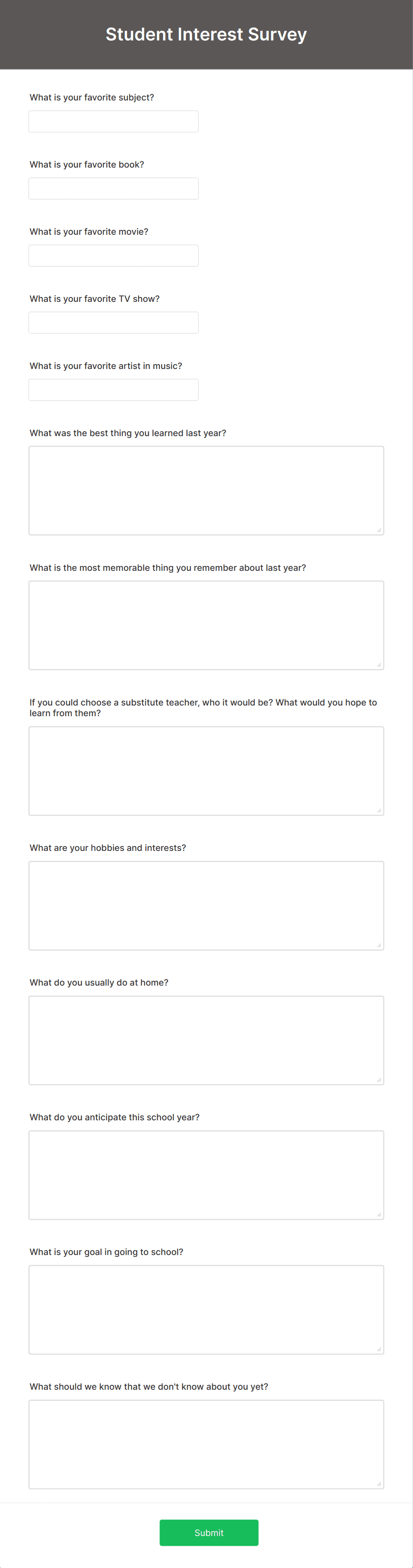Student Interest Survey Form Template | Jotform