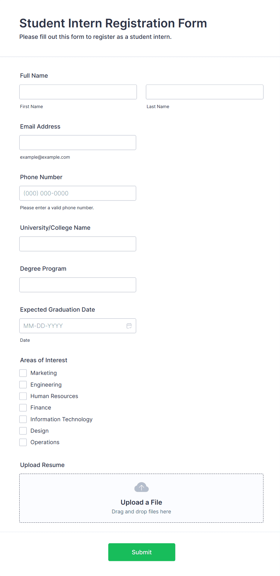 Student Intern Registration Form Template | Jotform