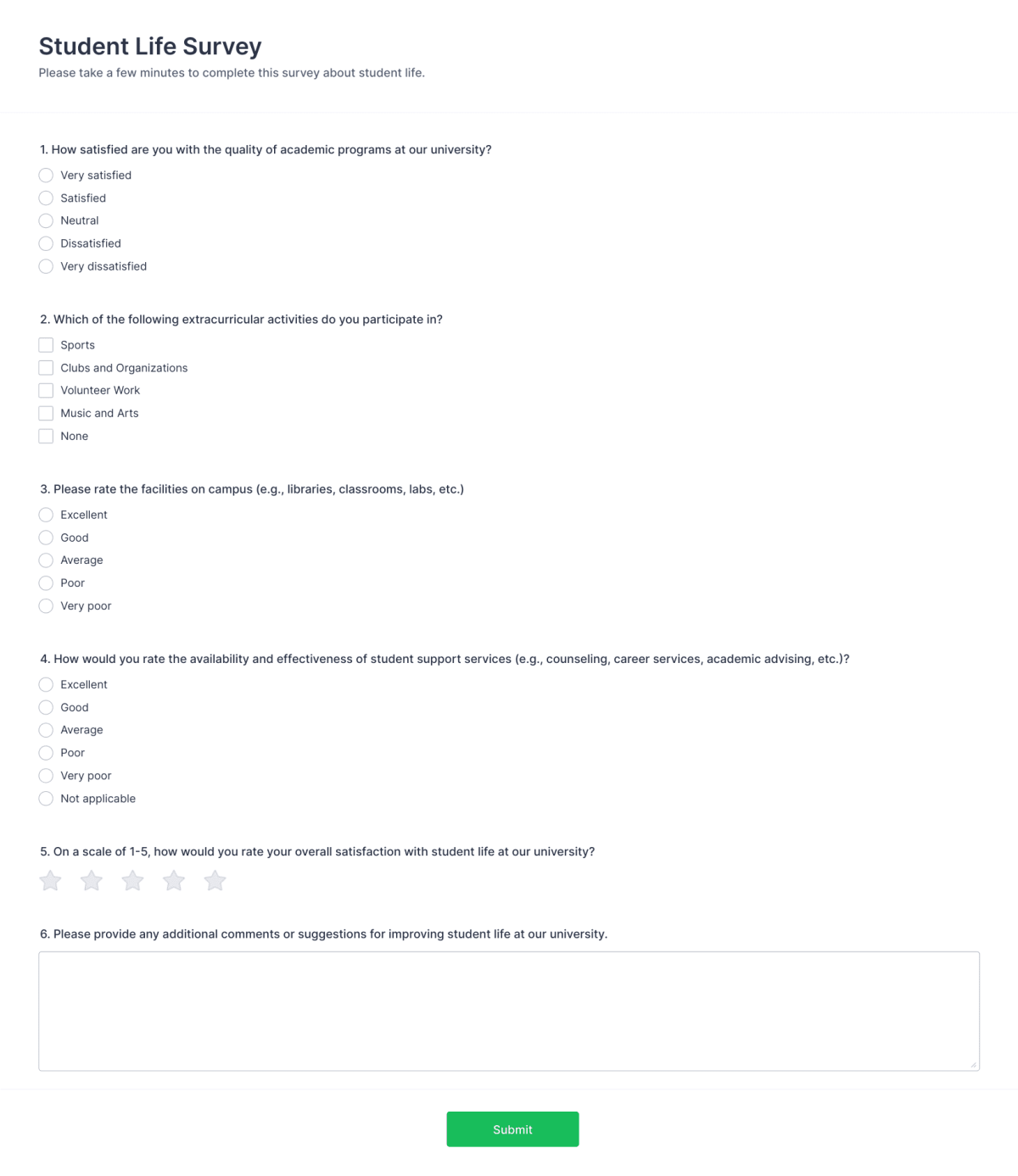 Student Life Survey Form Template | Jotform