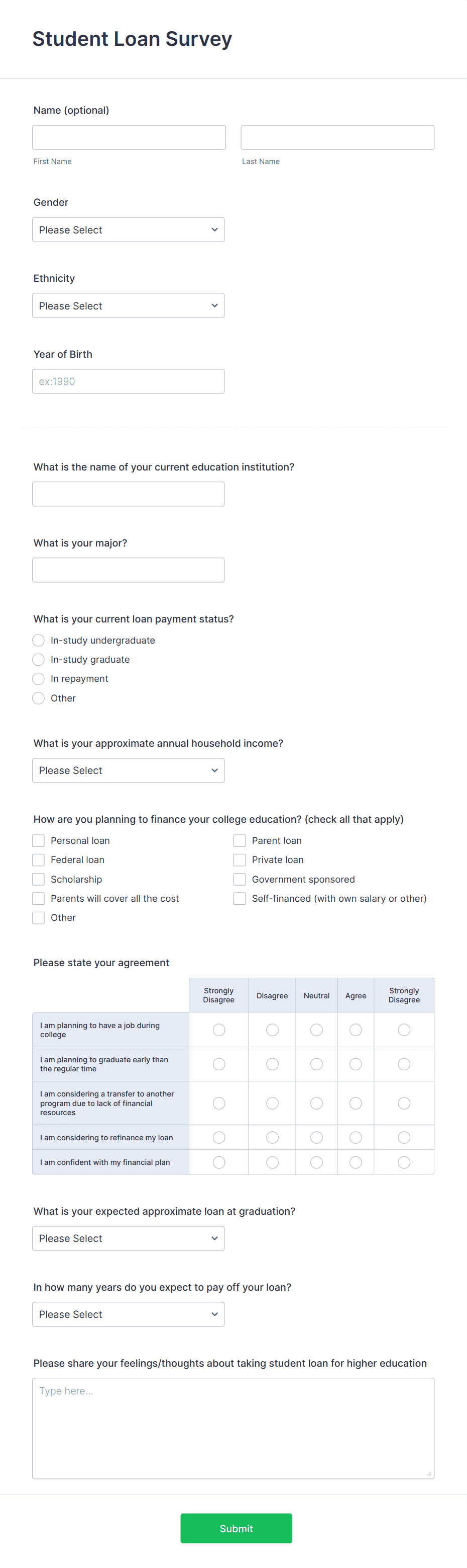 Student Loan Survey Form Template | Jotform