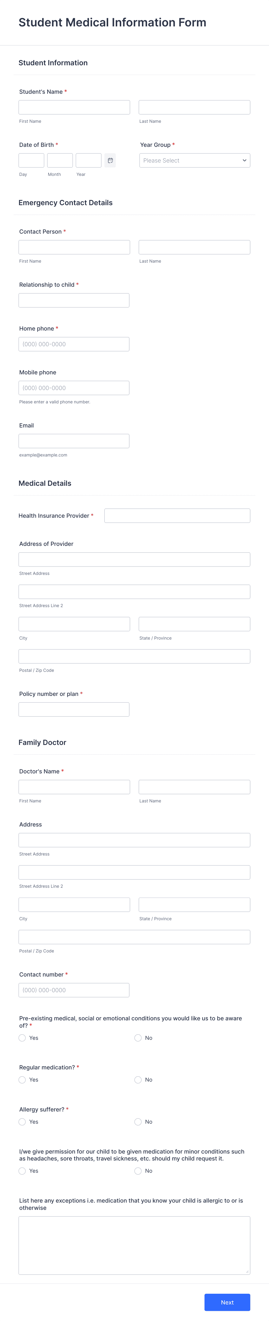 Student Medical Information Form Template | Jotform