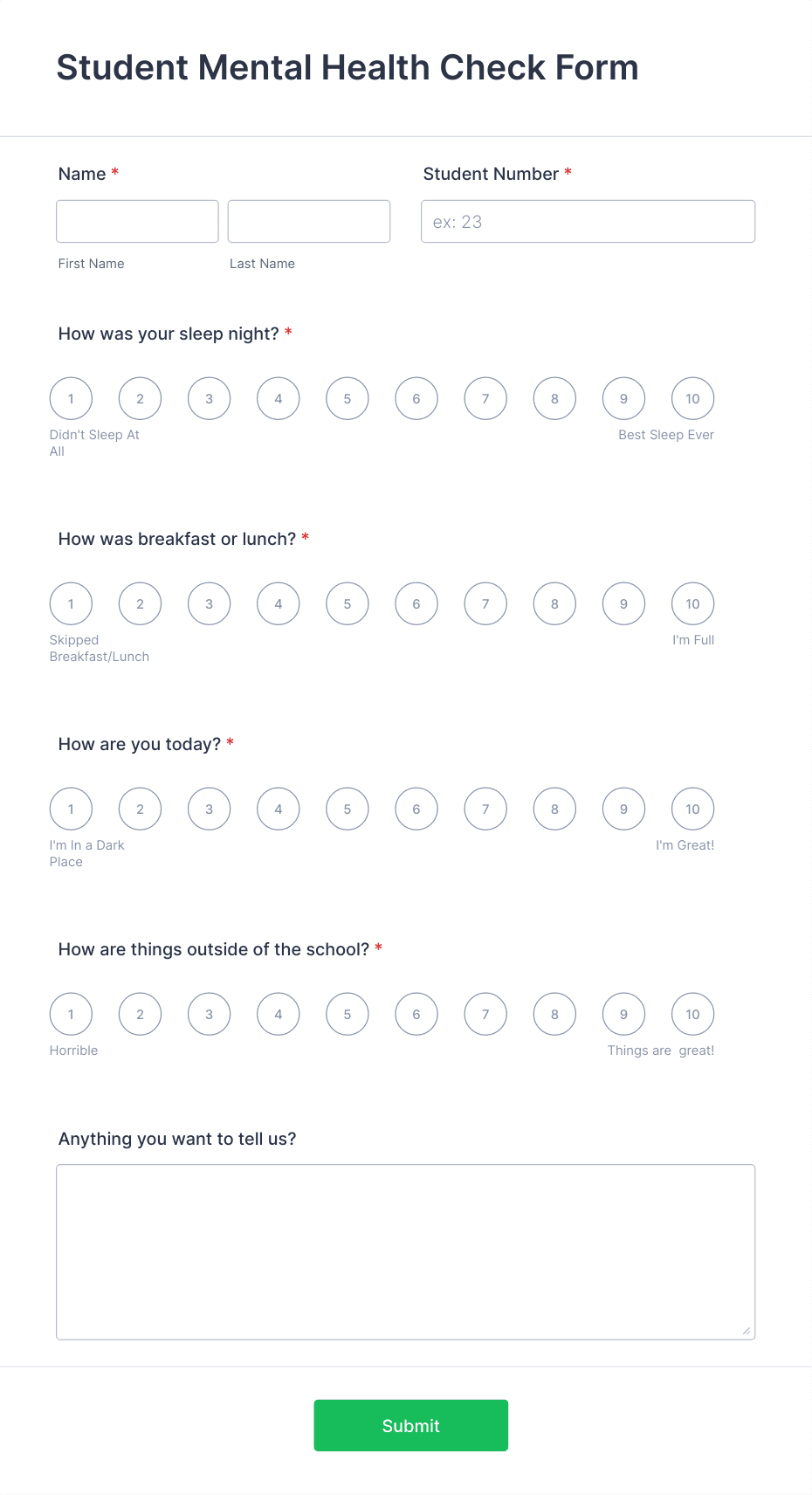 Student Mental Health Check Form Template | Jotform