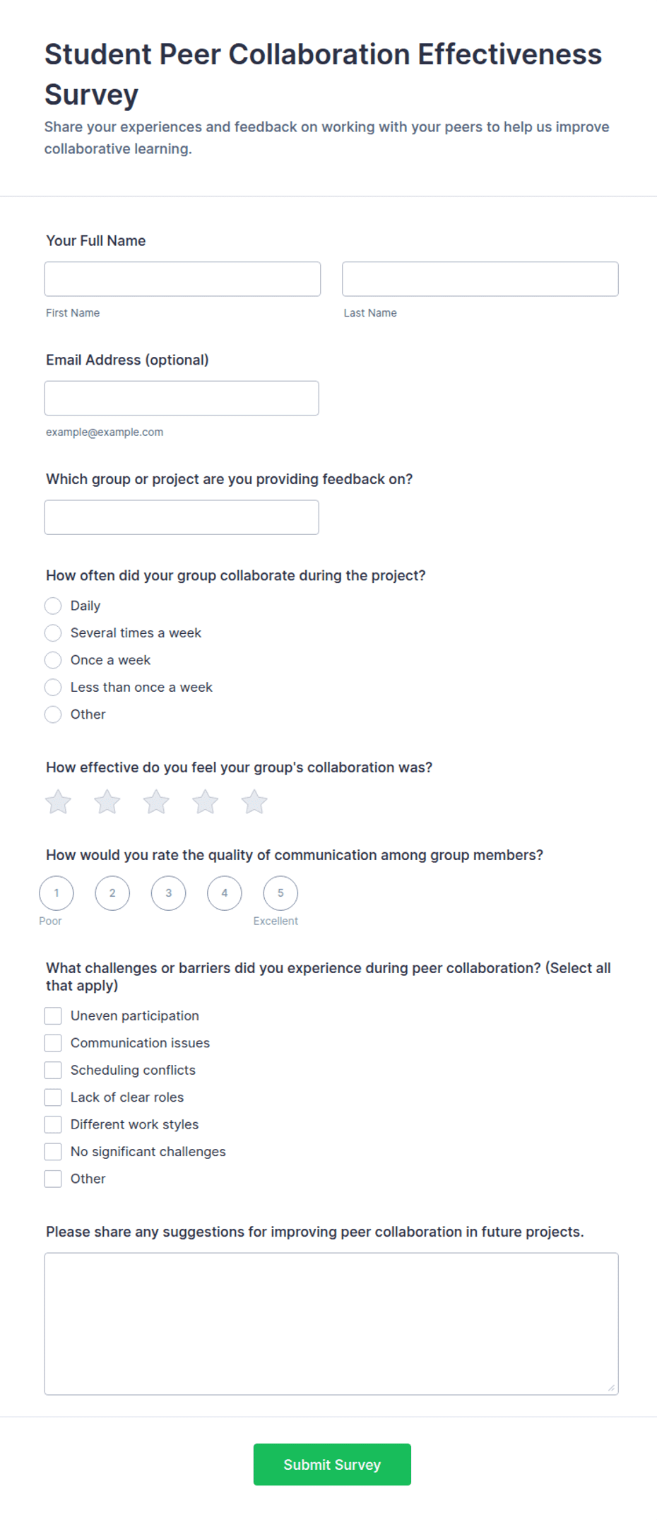 Student Peer Collaboration Effectiveness Survey Form Template | Jotform