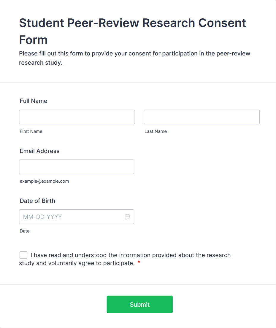 Student Peer-Review Research Consent Form Template | Jotform