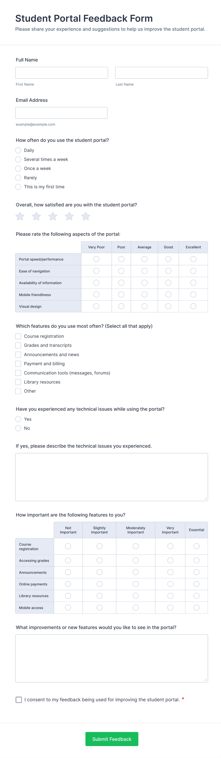 Student Portal Feedback Form Template | Jotform