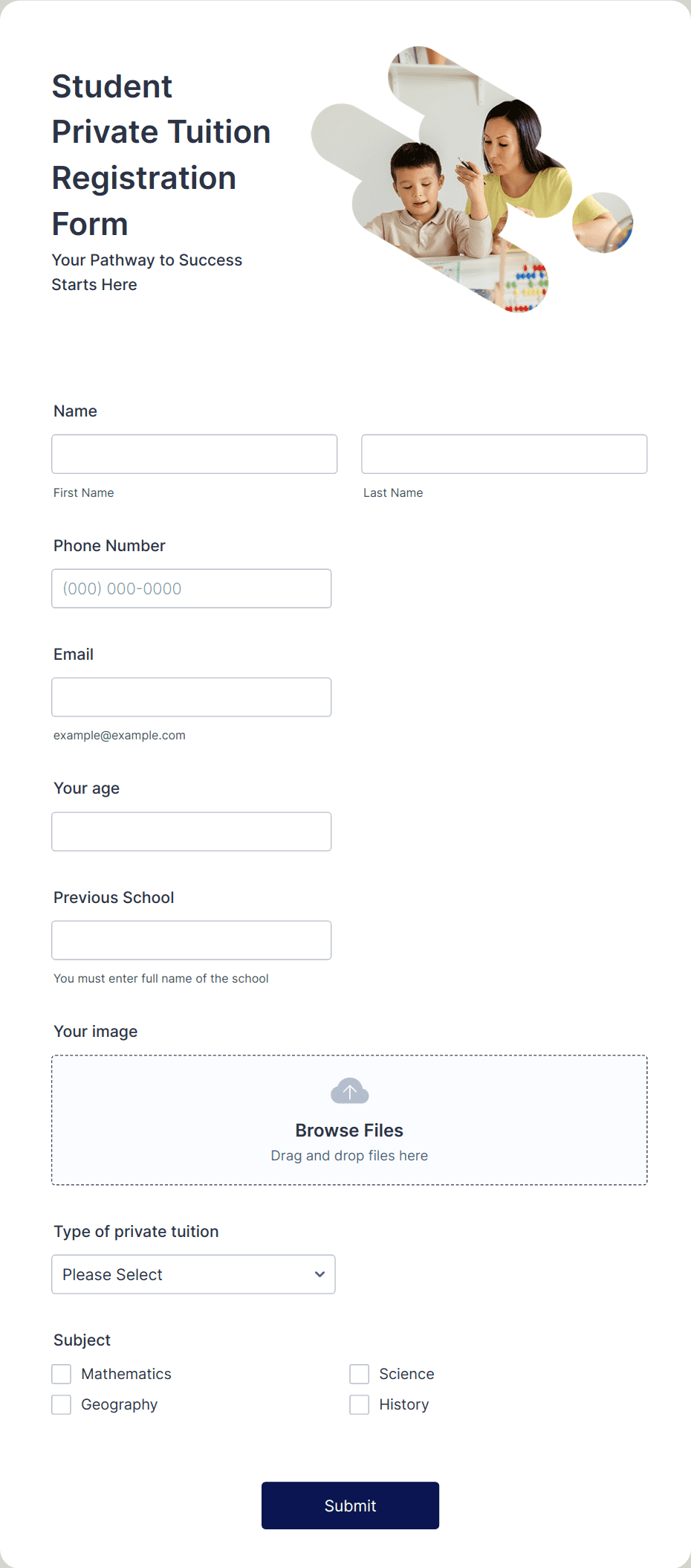 Student Private Tuition Registration Form Template | Jotform