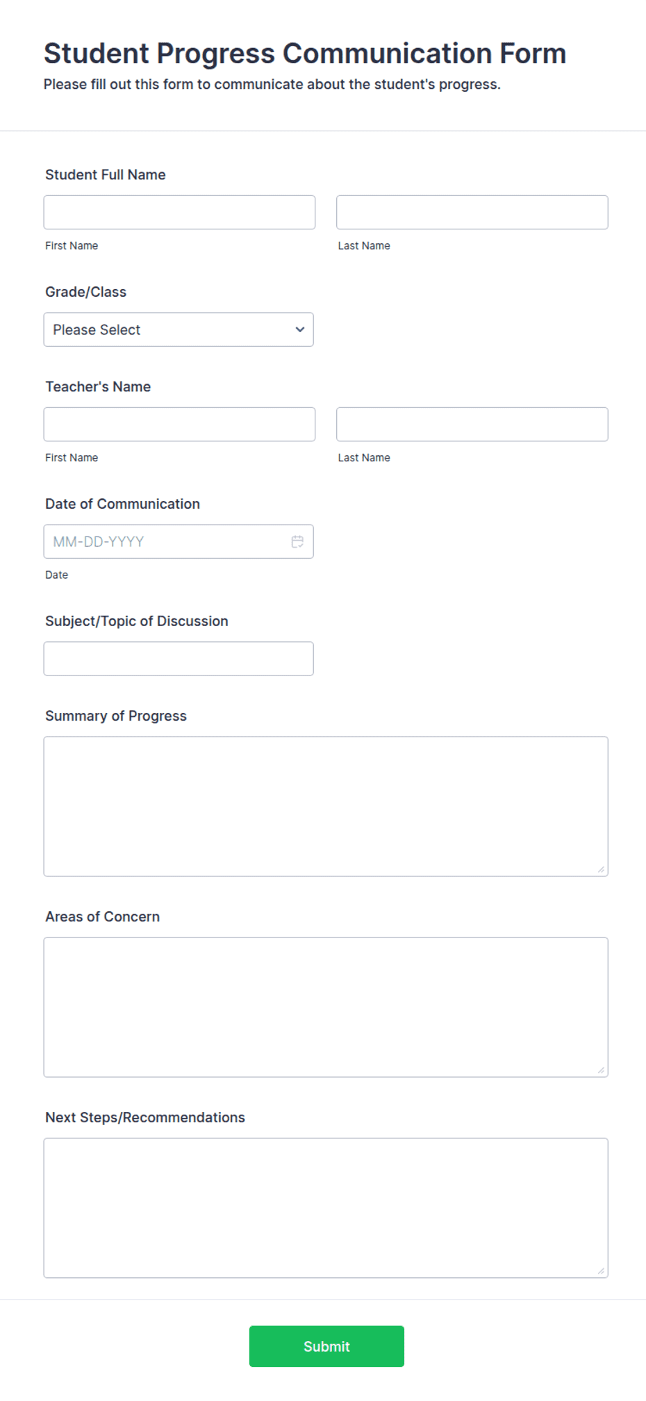 Student Progress Communication Form Template | Jotform