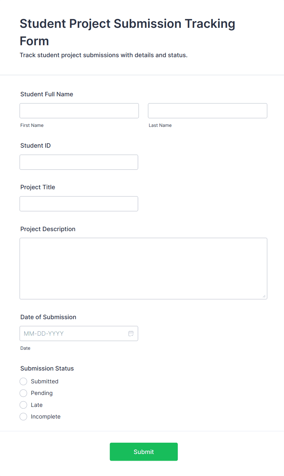 Student Project Submission Tracking Form Template | Jotform