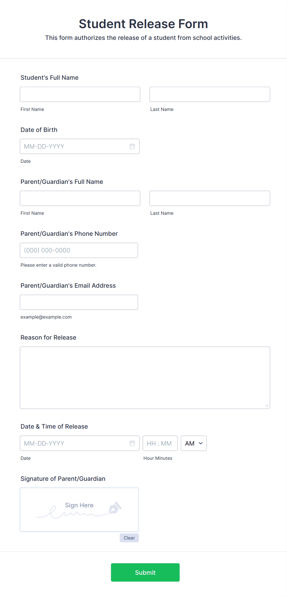 Student Release Form Template | Jotform