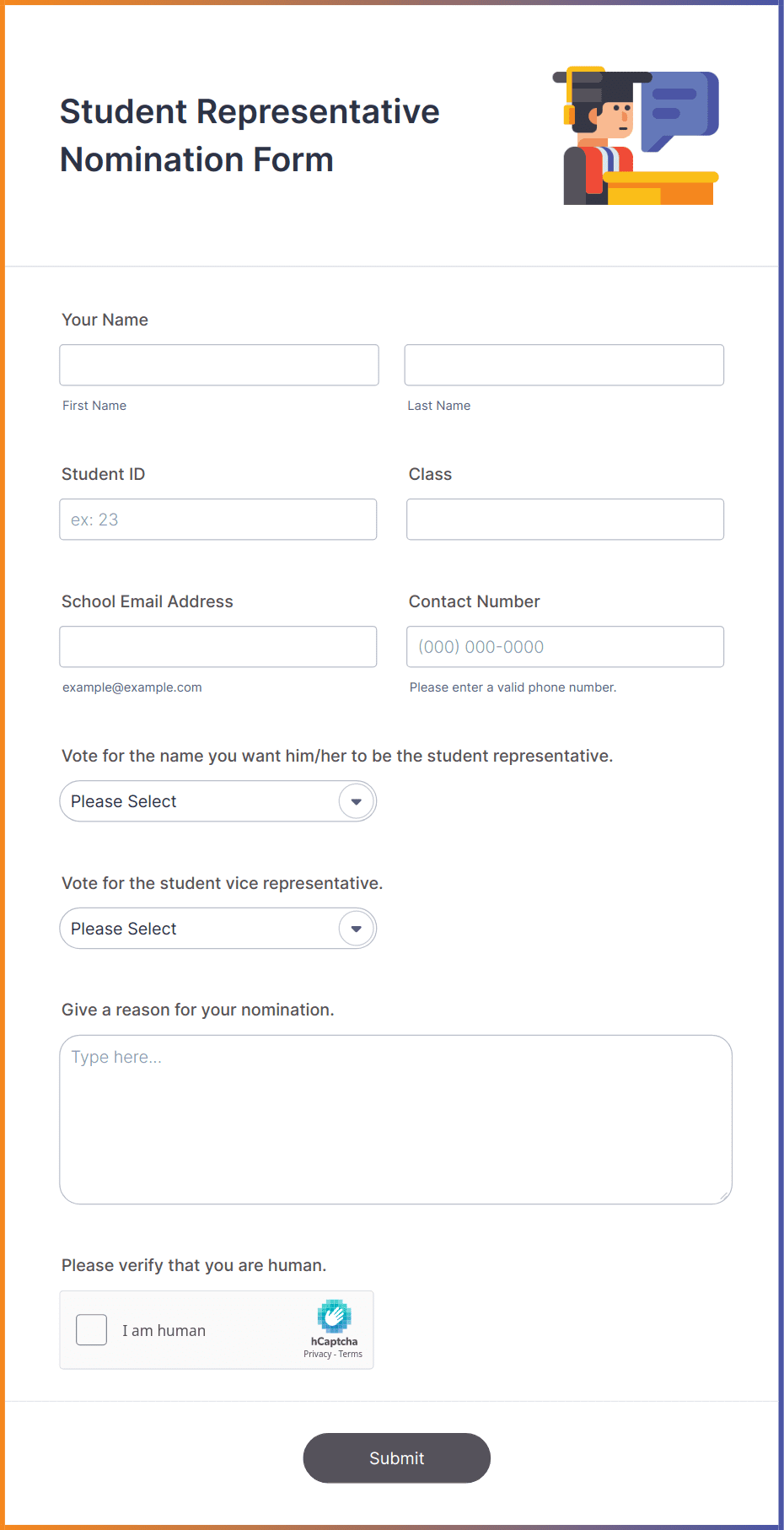 Student Representative Nomination Form Template | Jotform