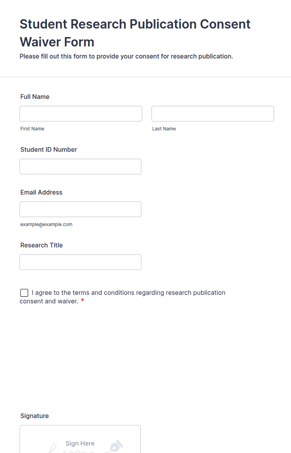 Student Research Publication Consent Waiver Form Template | Jotform