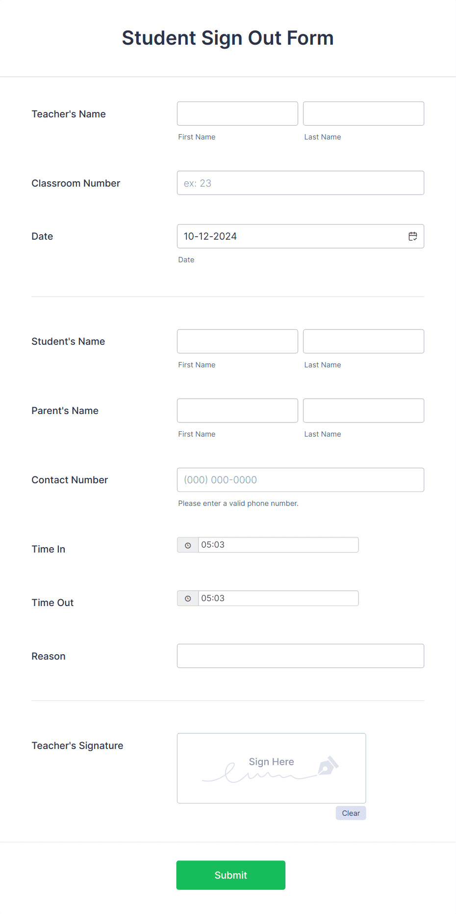 Student Sign Out Form Template | Jotform