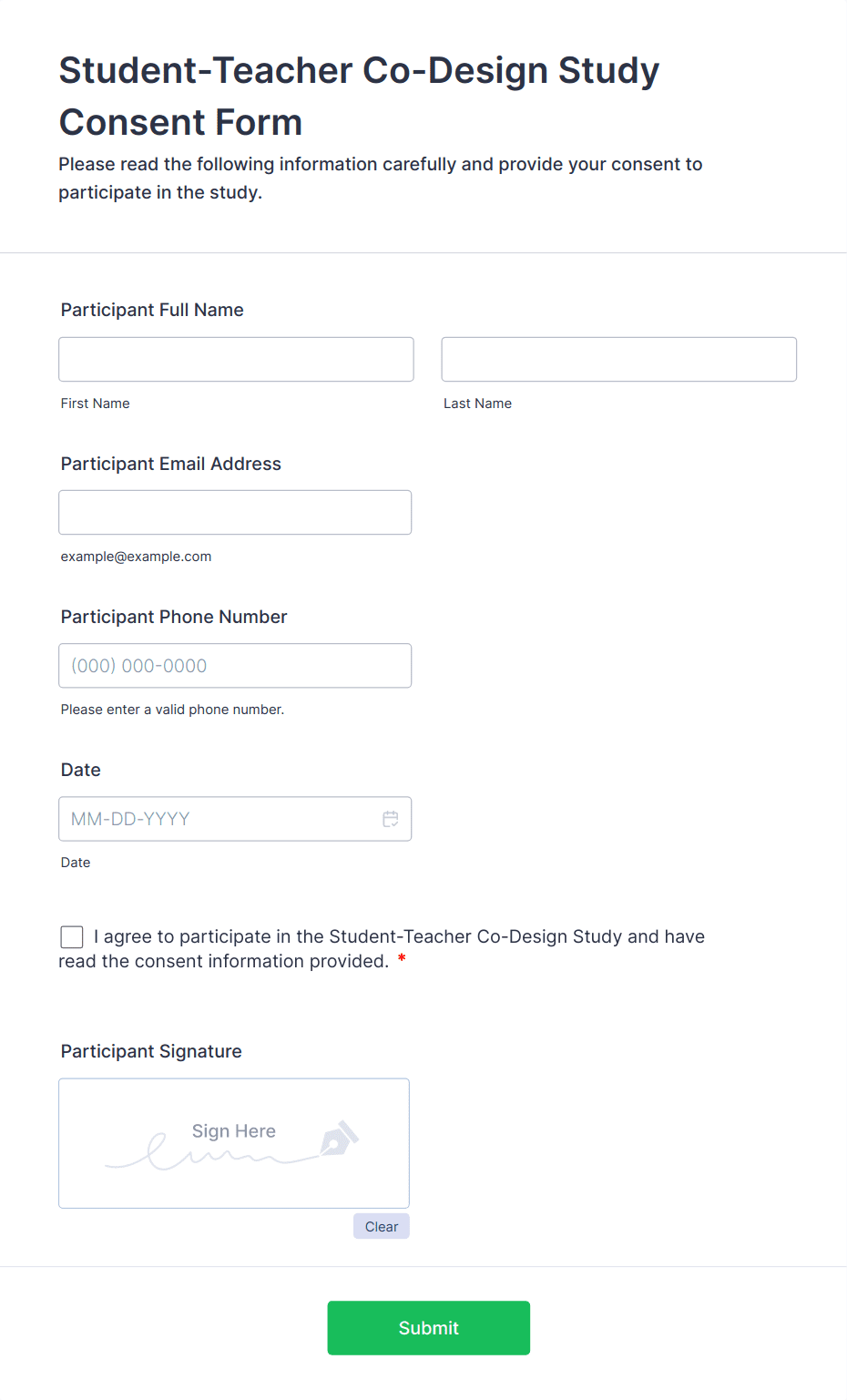 Student-Teacher Co-Design Study Consent Form Form Template | Jotform
