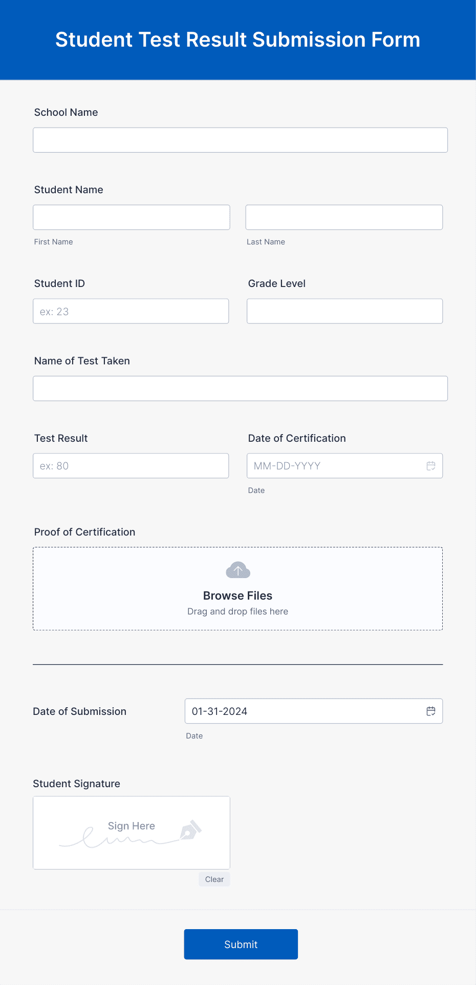 Student Test Result Submission Form Template | Jotform