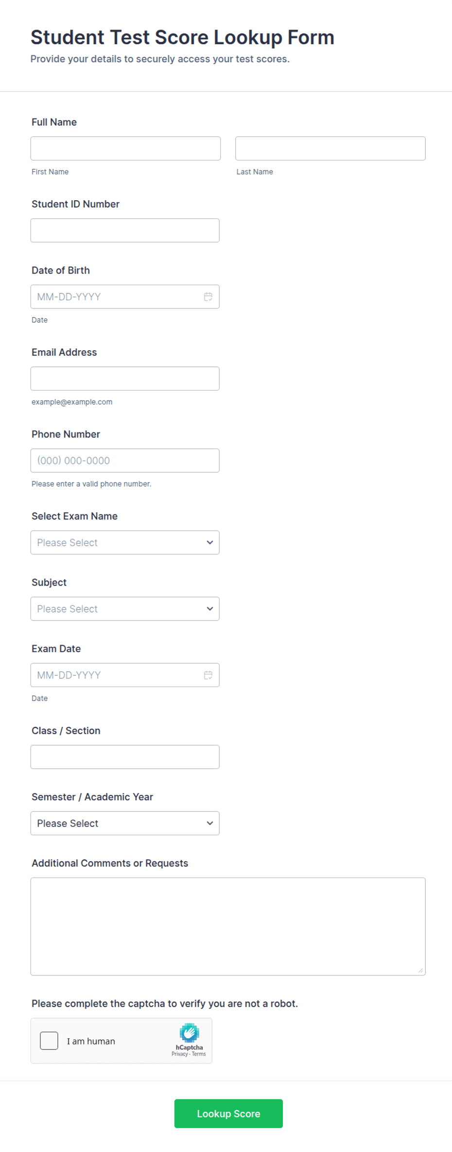 Student Test Score Lookup Form Template | Jotform