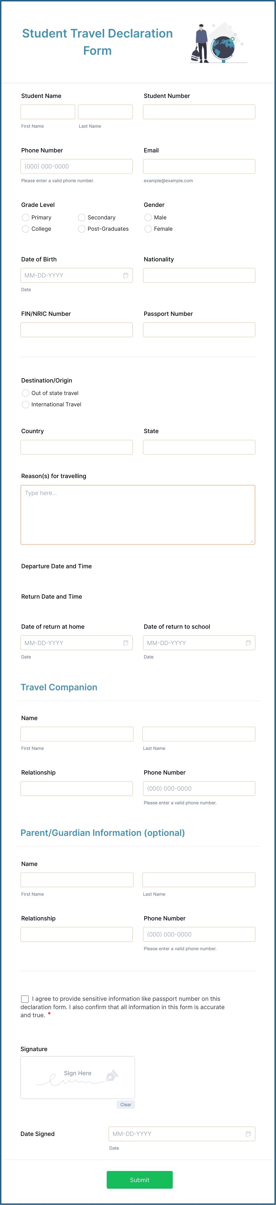 Student Travel Declaration Form Template | Jotform