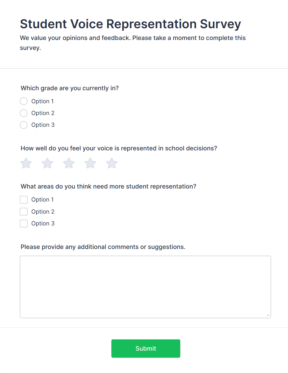 Student Voice Representation Survey Form Template | Jotform