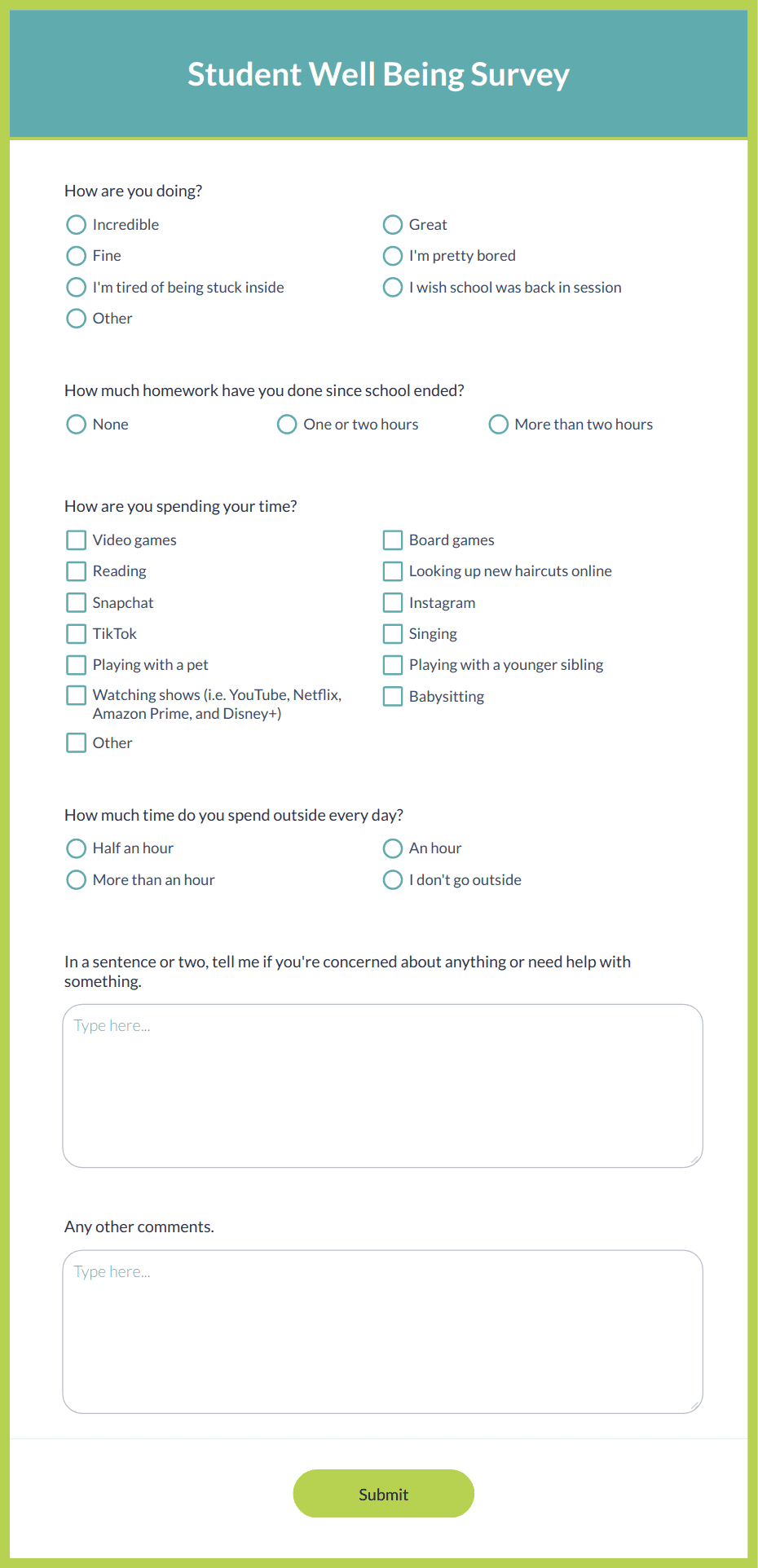 Student Well Being Survey Form Template | Jotform