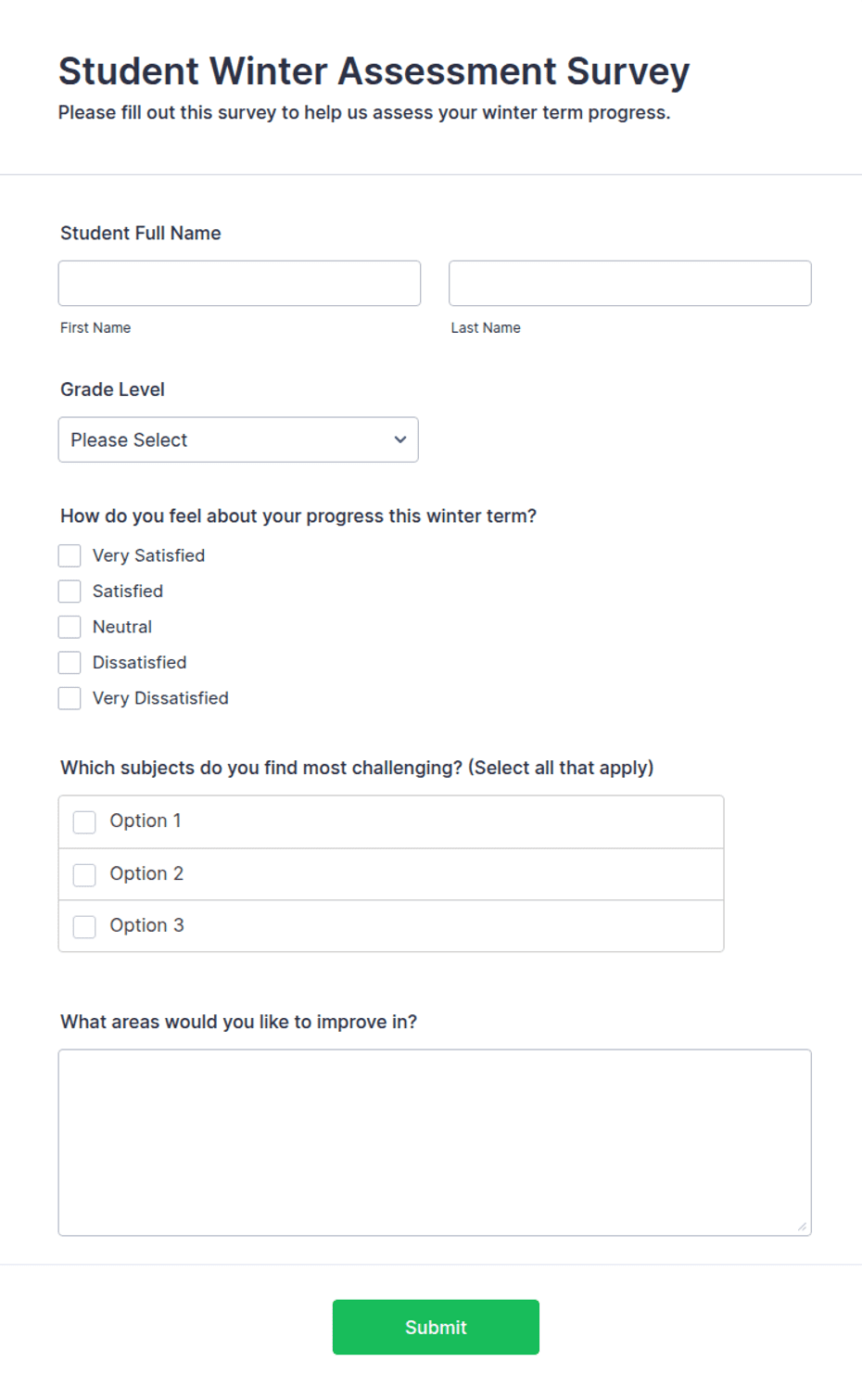 Student Winter Assessment Survey Form Template | Jotform