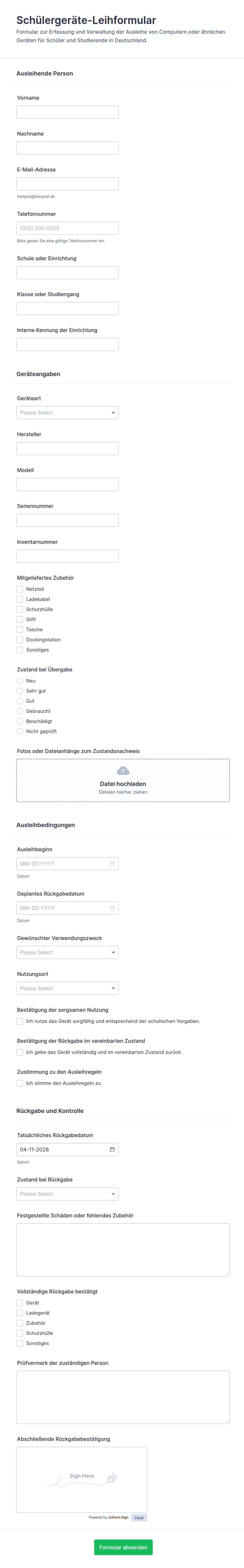 Studentischer Computerleihvertrag Formular | Jotform