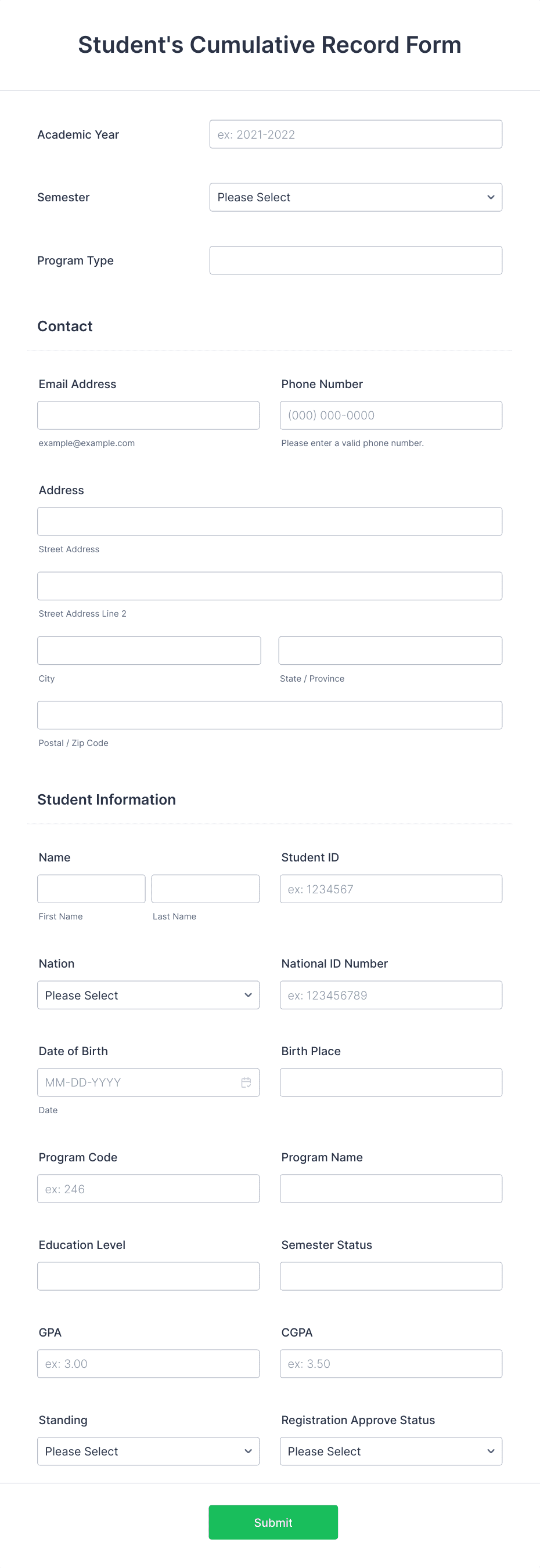Students Cumulative Record Form Template | Jotform