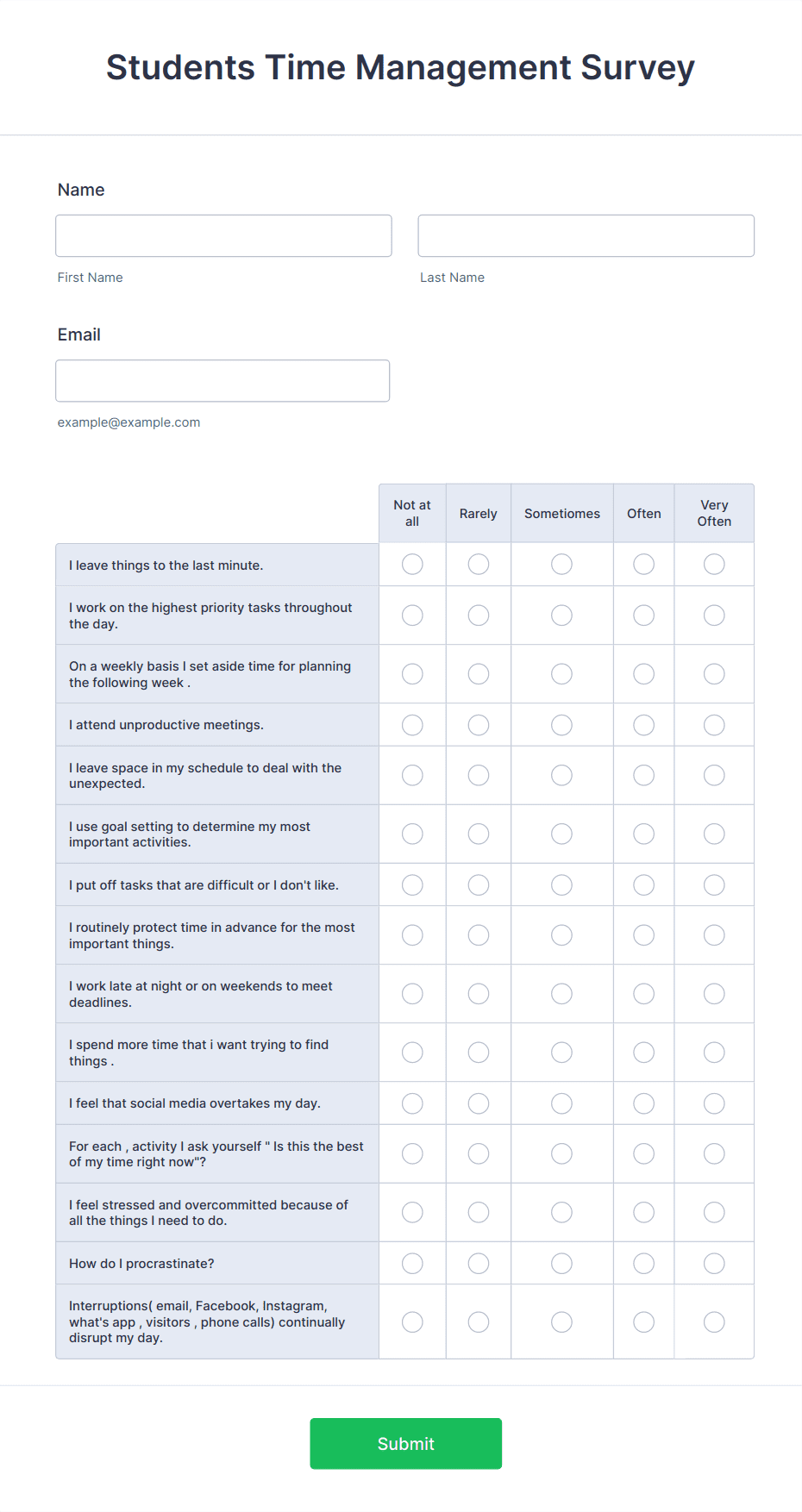 Students Time Management Survey Form Template | Jotform