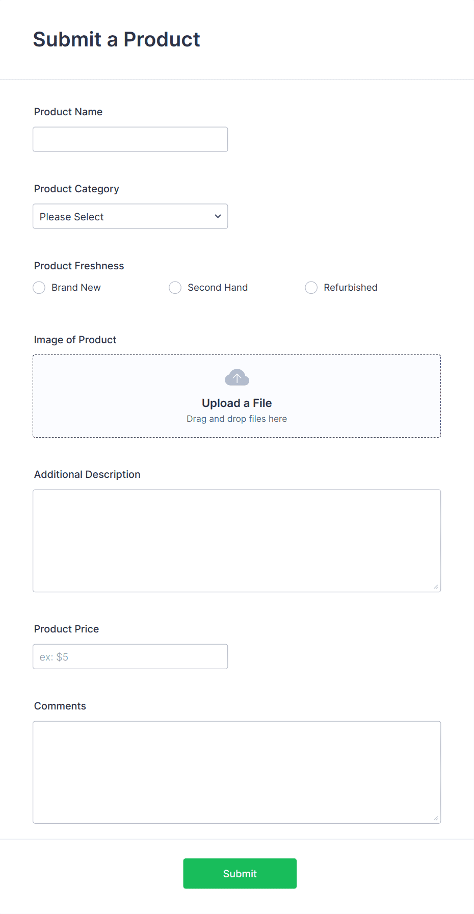 Submit a Product Form Template | Jotform