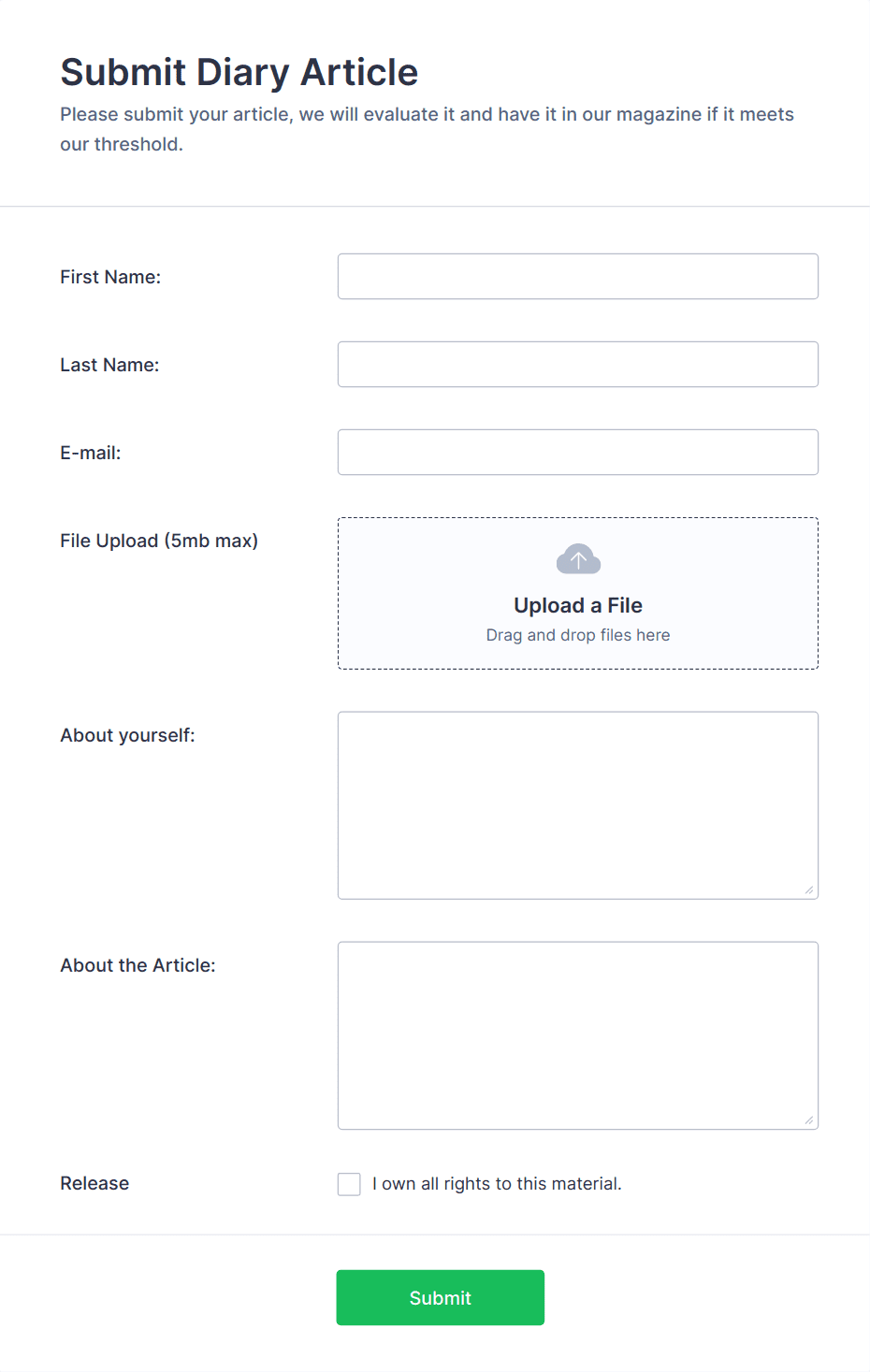 Submit Diary Article Form Template | Jotform