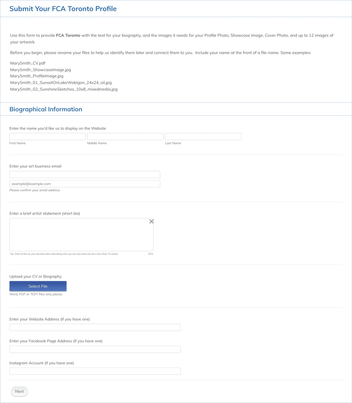 Submit Your FCA Toronto Profile Form Template | Jotform