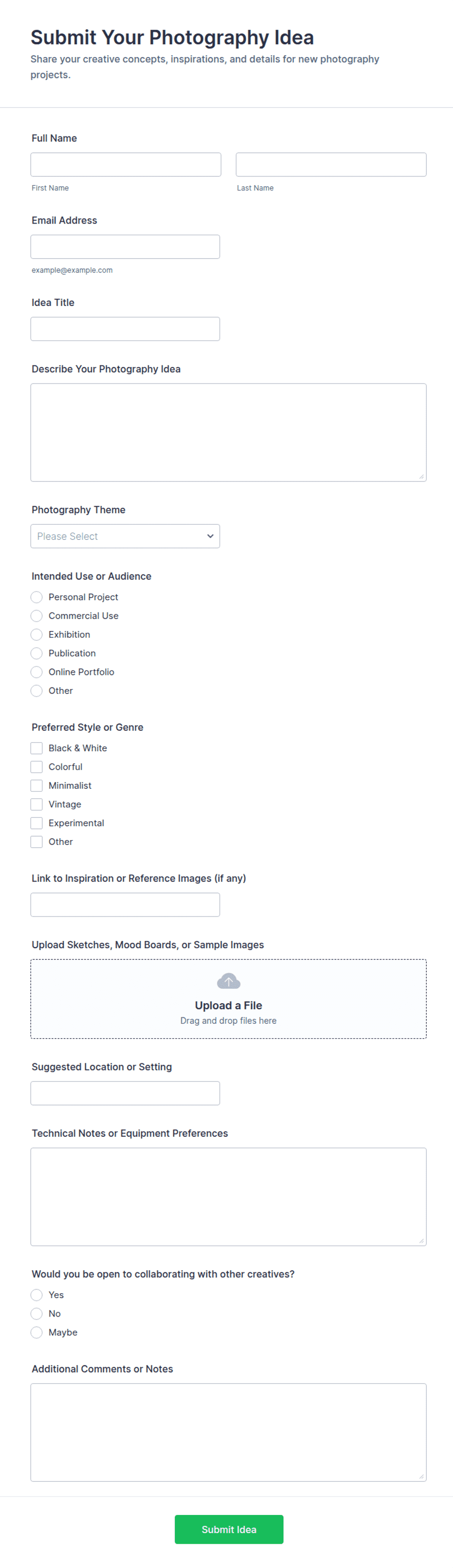 Submit Your Photography Idea Form Template | Jotform