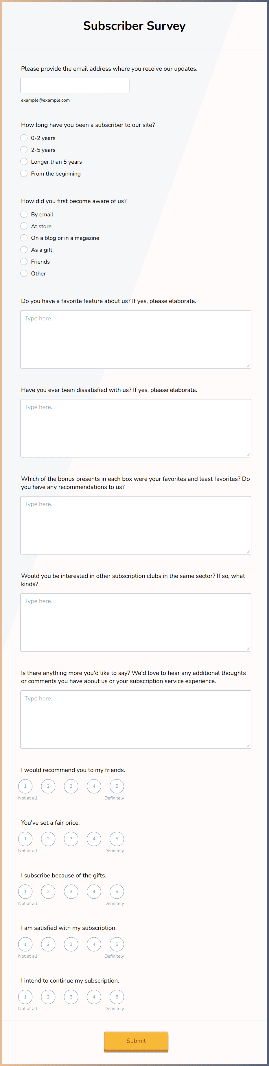 Subscriber Survey Form Template | Jotform