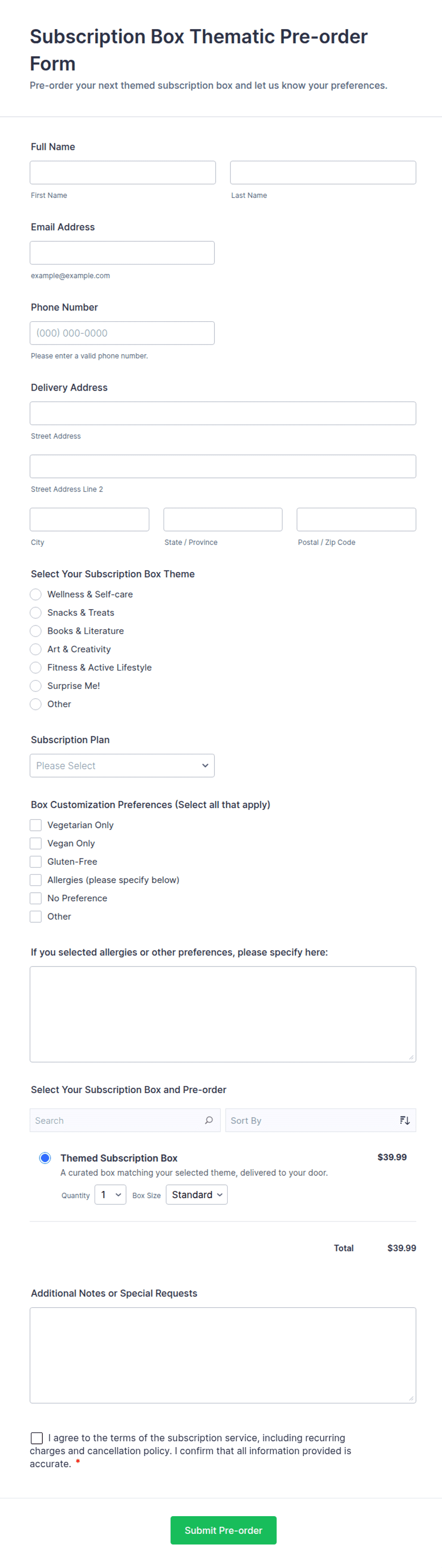 Subscription Box Thematic Pre-order Form Template | Jotform