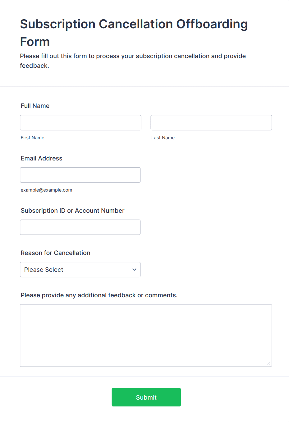 Subscription Cancellation Offboarding Form Template | Jotform