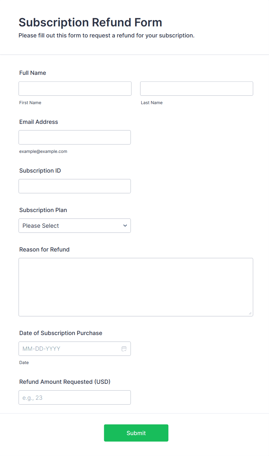 Subscription Refund Form Template | Jotform