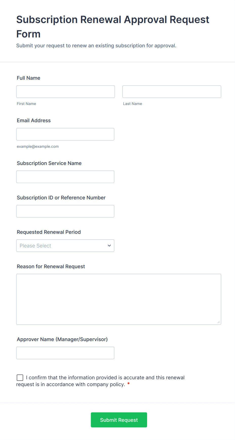 Subscription Renewal Approval Request Form Template | Jotform