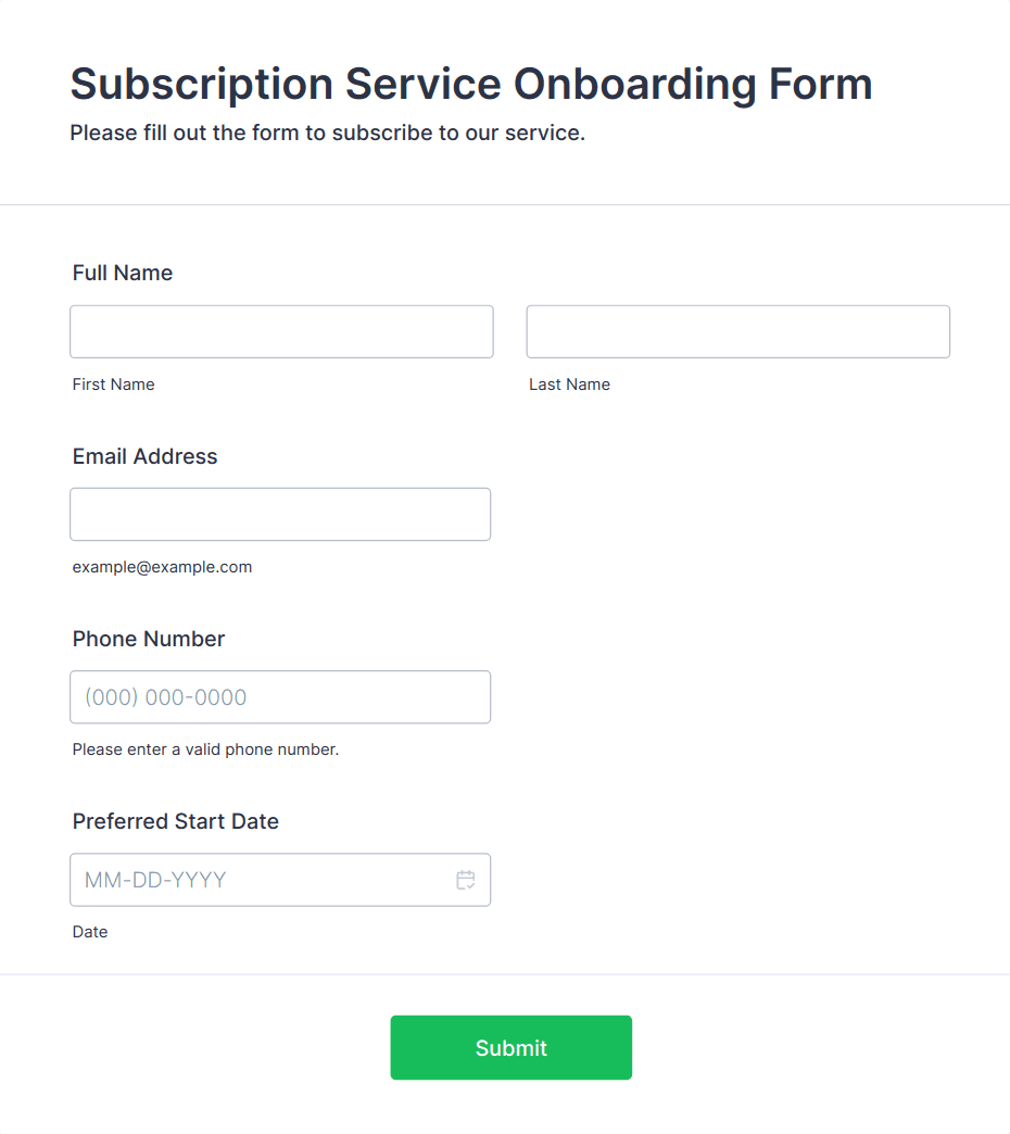 Subscription Service Onboarding Form Template | Jotform