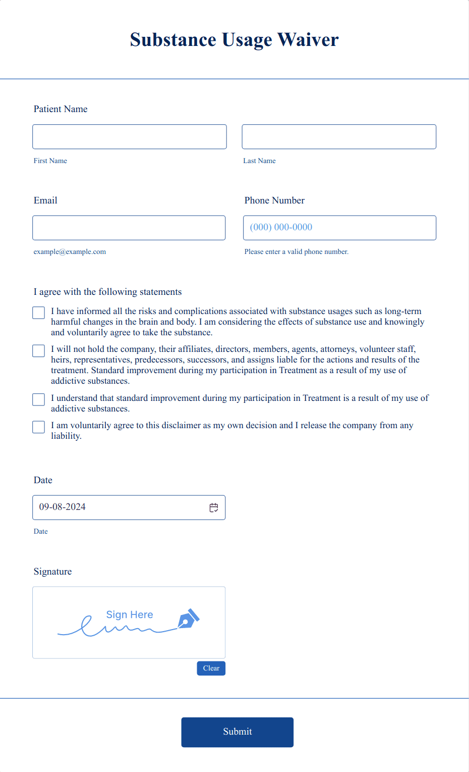 Substance Usage Waiver Form Template | Jotform