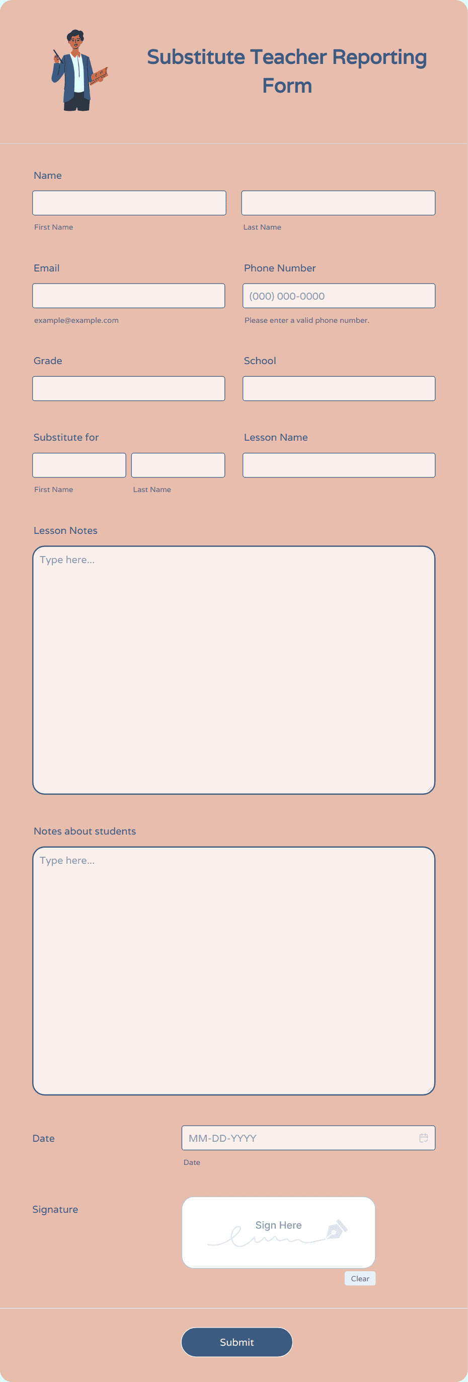 Substitute Teacher Reporting Form Template | Jotform