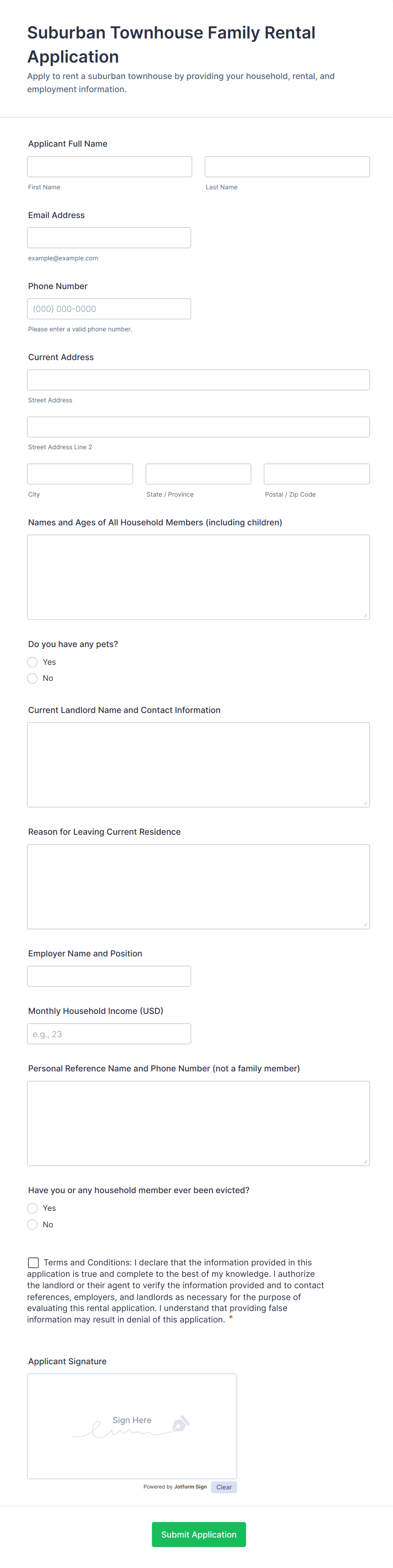 Suburban Townhouse Family Rental Application Form Template | Jotform