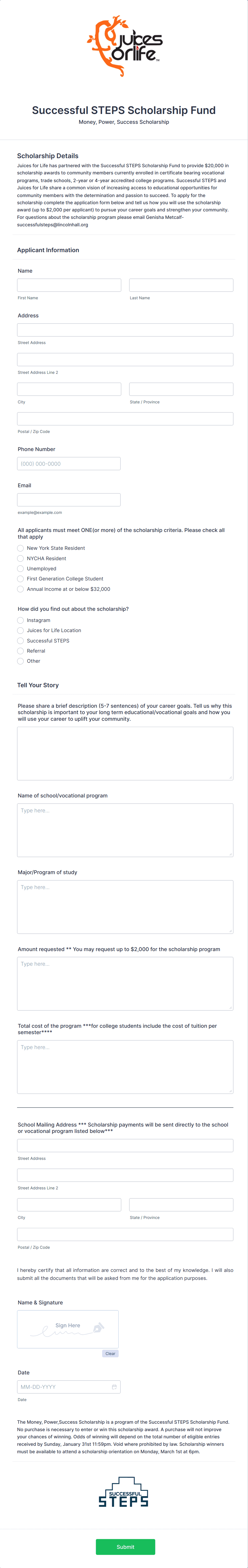 Successful STEPS Scholarship Fund Form Template | Jotform
