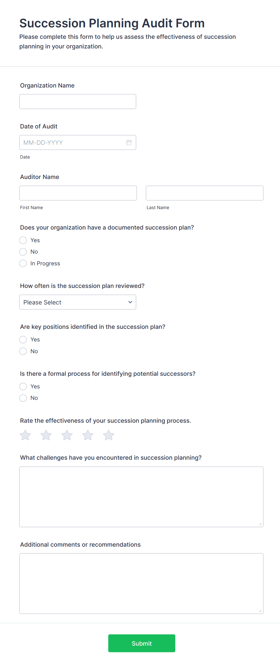 Succession Planning Audit Form Template | Jotform