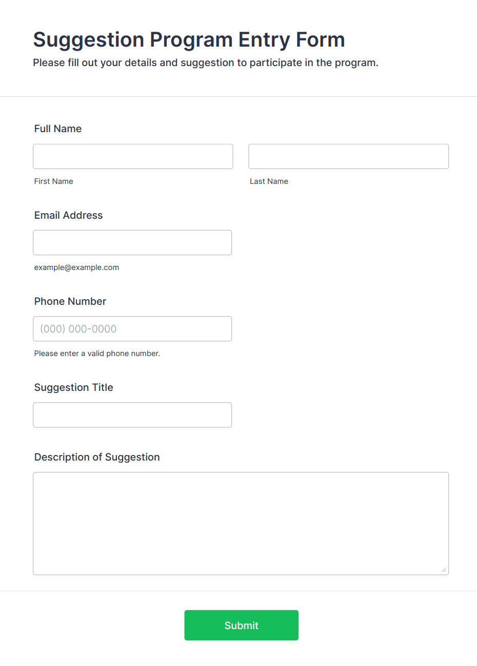 Suggestion Program Entry Form Template | Jotform