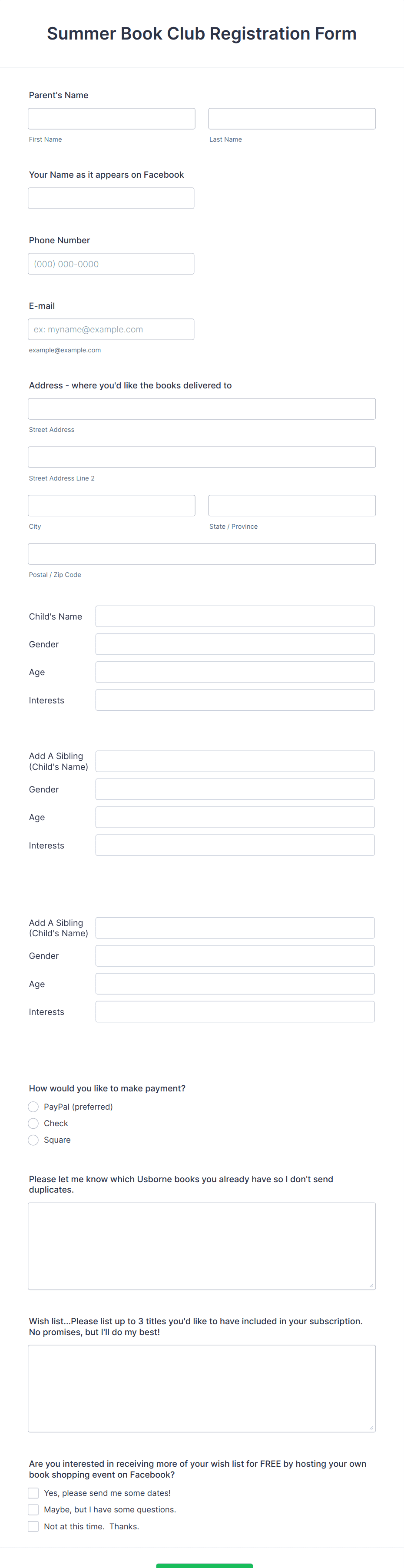 Summer Book Club Registration Form Template | Jotform