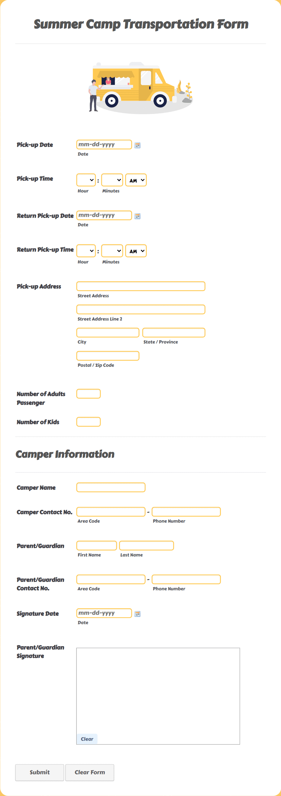 Summer Camp Bus Registration Form Template | Jotform