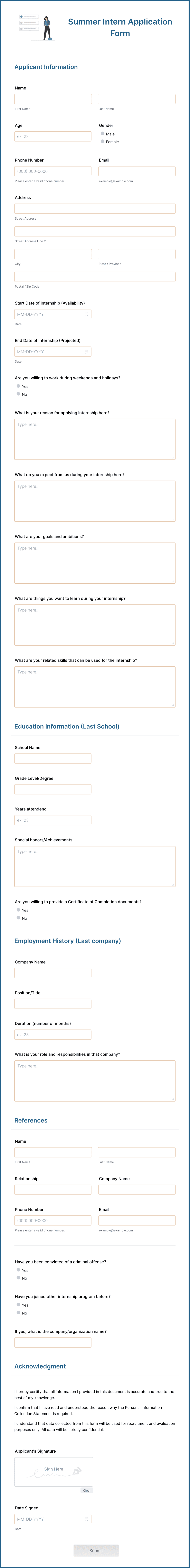 Summer Intern Application Form Template | Jotform