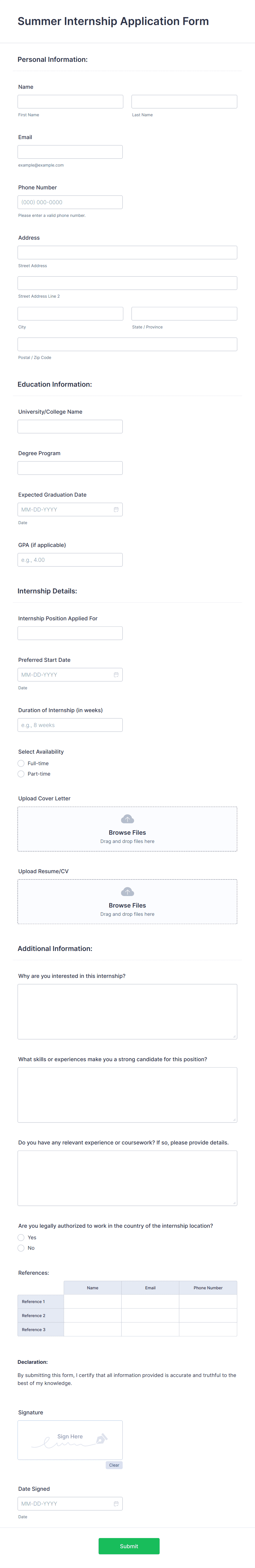 Summer Internship Application Form Template | Jotform